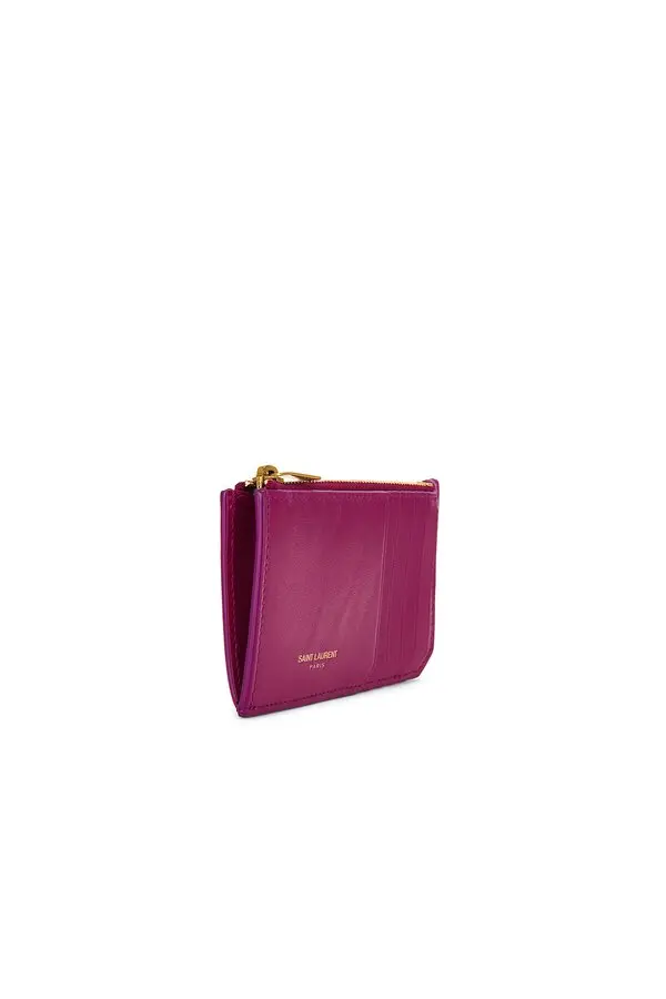 Saint Laurent Zipped Fragments Credit Card Case In Fuchsia - Deep